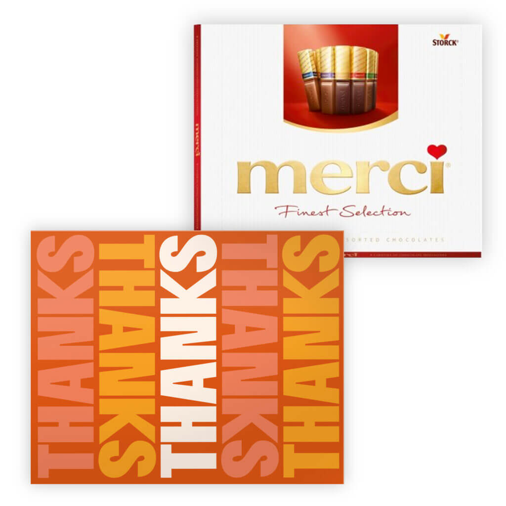 Thanks topper (oranje) Merci met kaart | 123Bedankt.nl