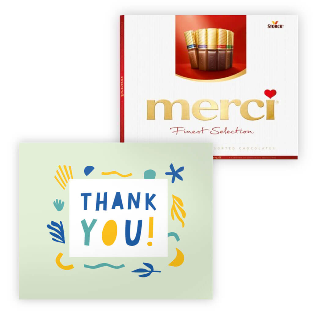 Zomerse Thank You kaart met Merci chocolade | 123Bedankt.nl